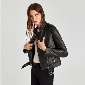 Zara | Jackets & Coats | Zara Black Leather Motorcycle Biker Jacket ...